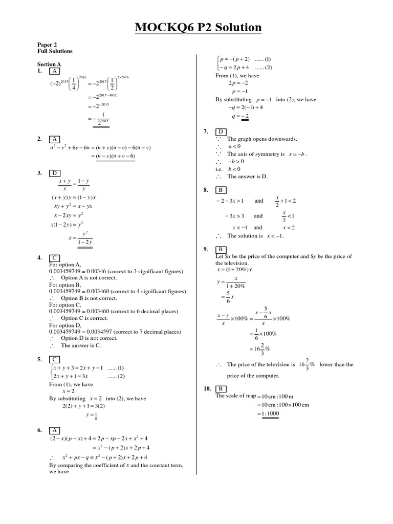MOCKQ6 P2 Solution | PDF | Applied Mathematics | Mathematics