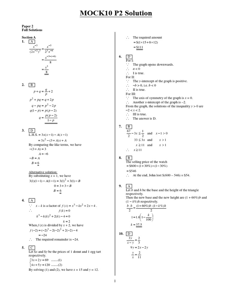 MOCK10 P2 Solution | PDF | Elementary Mathematics | Mathematical Objects