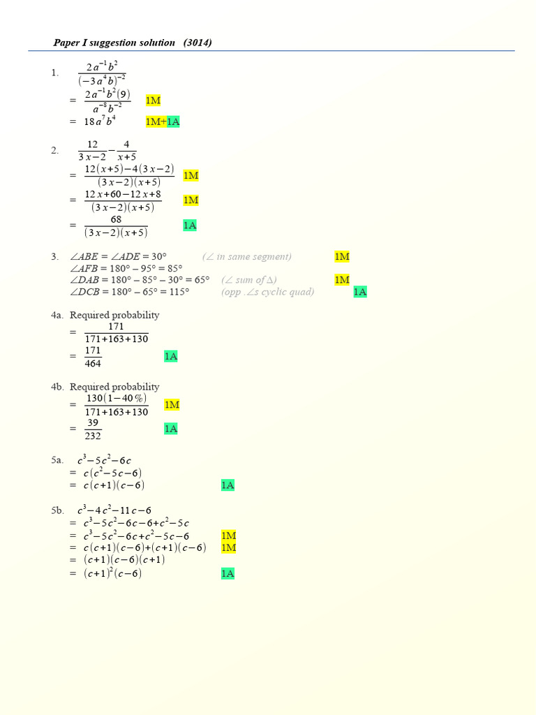 LQ Suggested Solution & MC Anwser (3014) | PDF | Geometric Shapes | Euclid