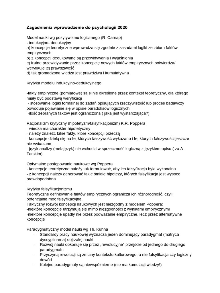 Zagadnienia Wprowadzenie Do Psychologii | PDF