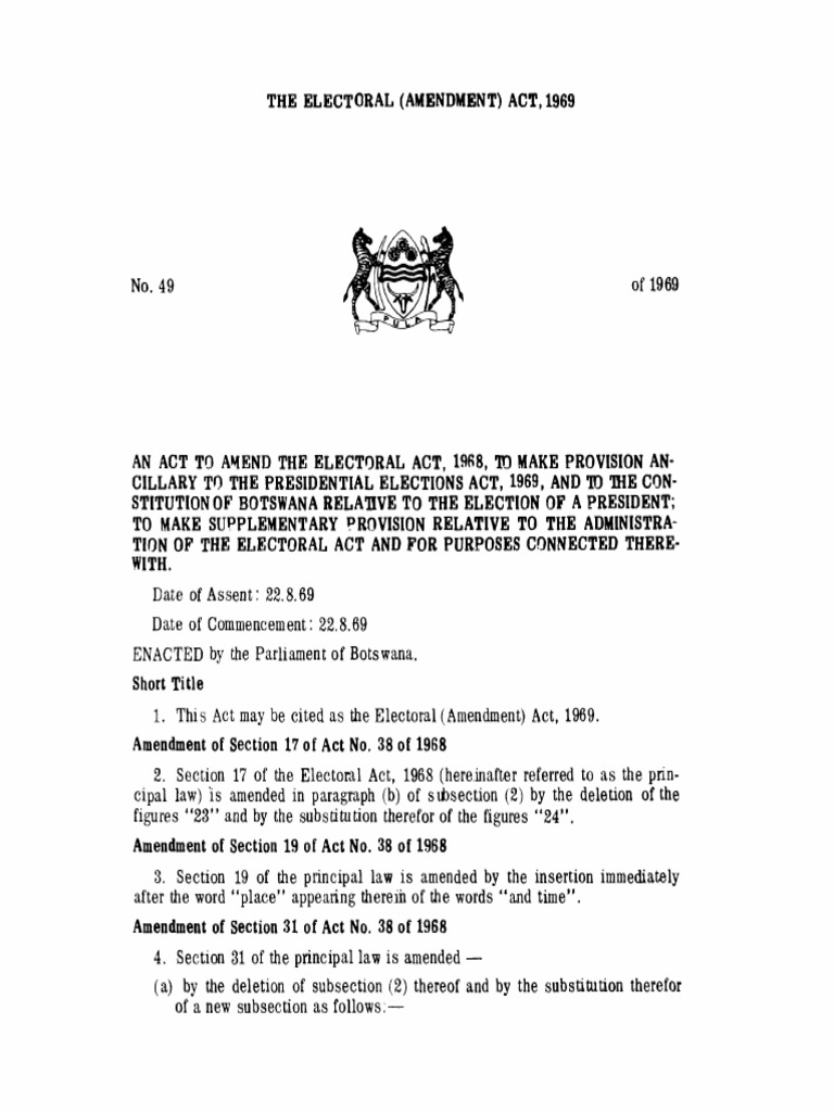 Electoral (Amendment) Act, 49 of 1969 | PDF | Elections | Government