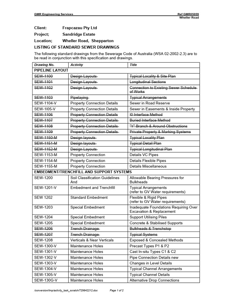 Standard Sewer Drawings List | PDF | Pipe (Fluid Conveyance) | Sewerage