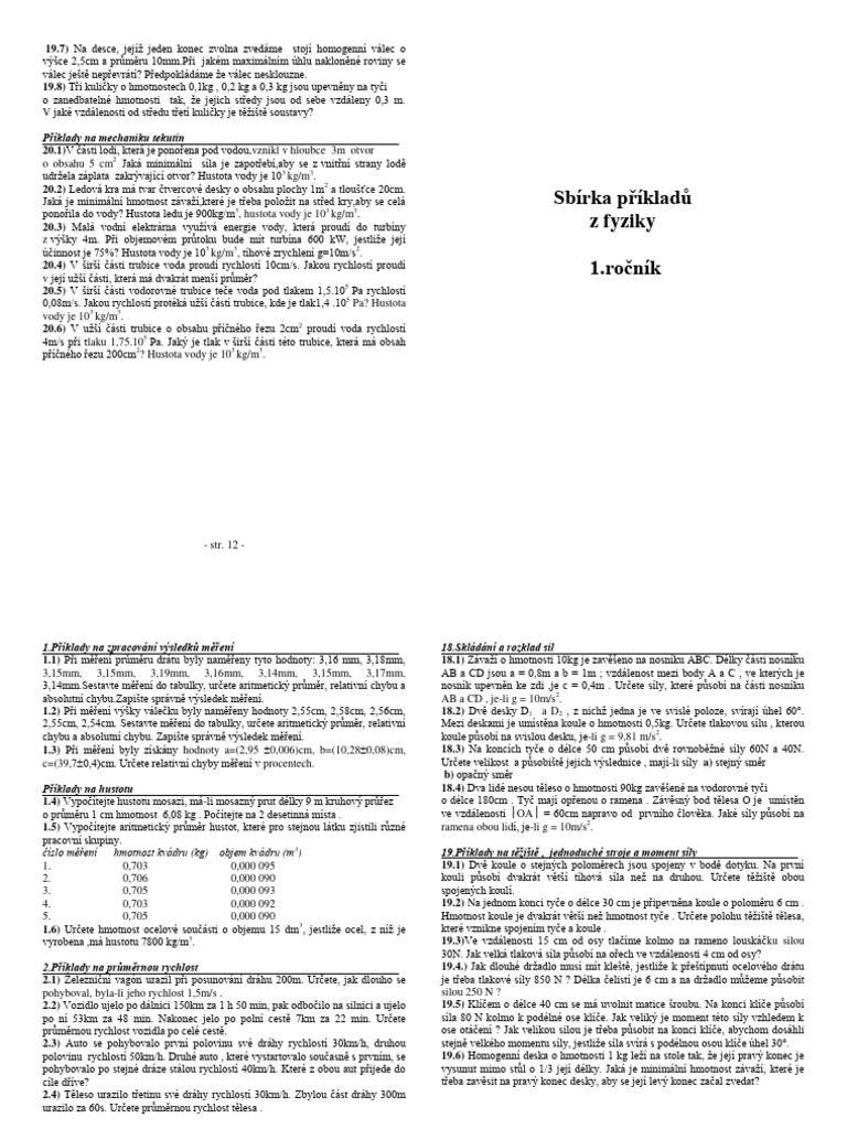 Sbírka Příkladů Z Fyziky. 1.ročník | PDF