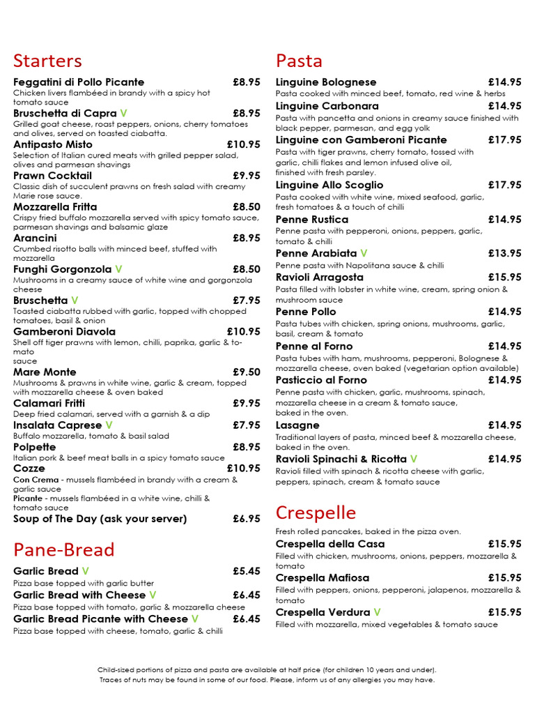 Little Italy Menu Overview | PDF