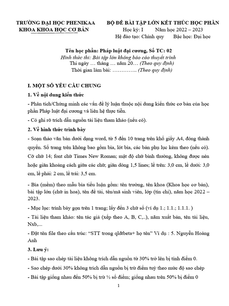 27.11.22. ĐỀ BTL PLĐC. K16.3 | PDF