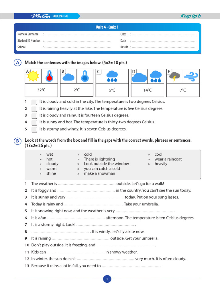Weather Quiz and Vocabulary Test | PDF | Weather | Rain