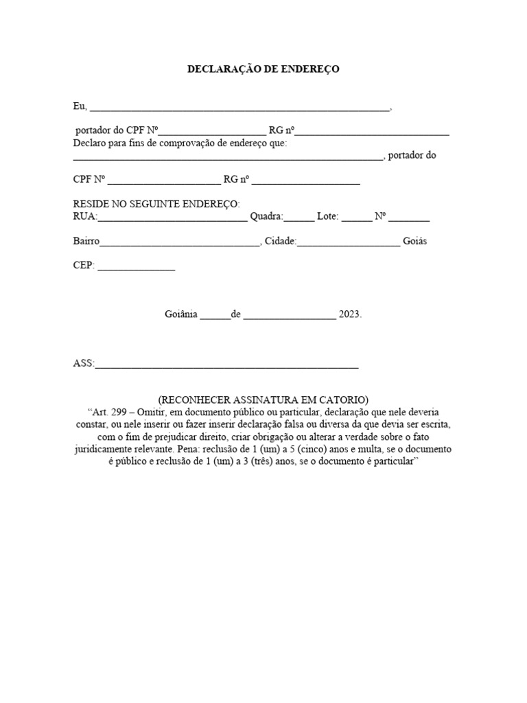 Modelo de Declaracao de Residencia | PDF