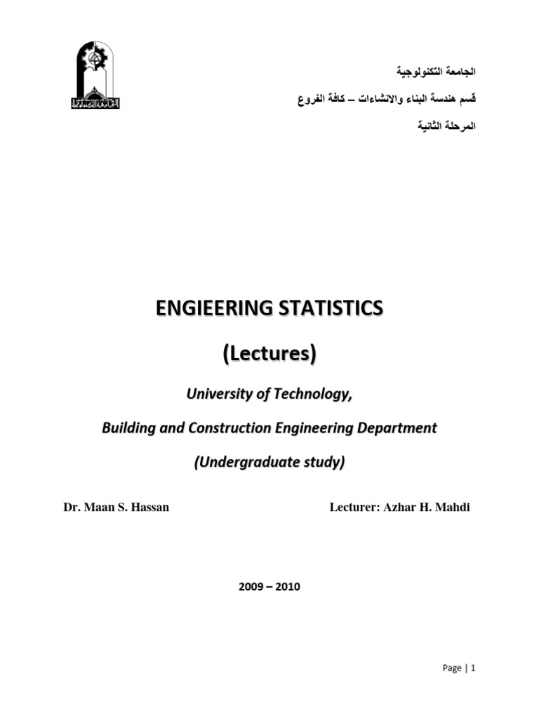 Engieering Statistics Lectures | PDF | Variance | Probability Distribution
