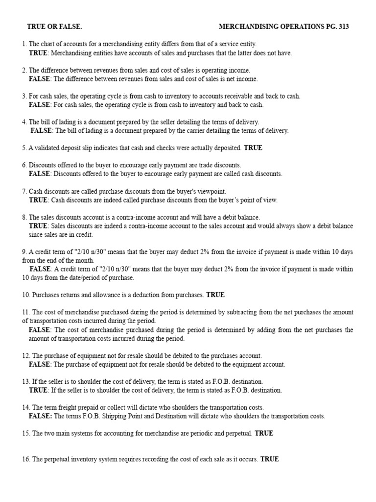 True or False | PDF | Debits And Credits | Invoice
