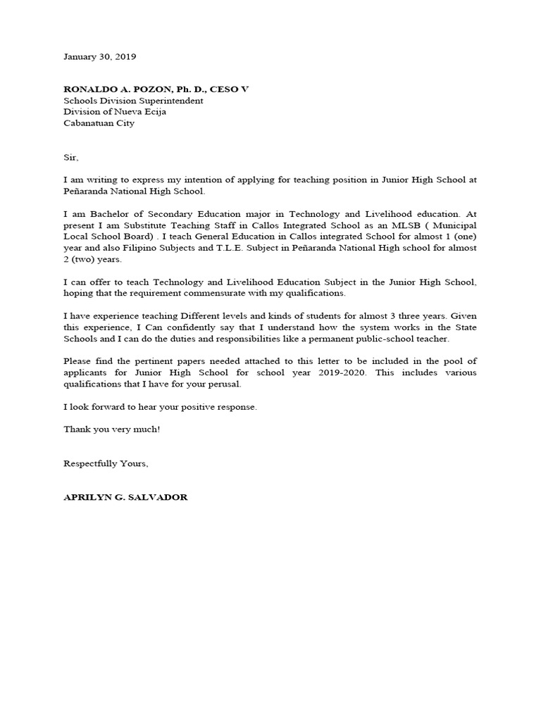 Intent Letter | PDF | Teachers | Schools