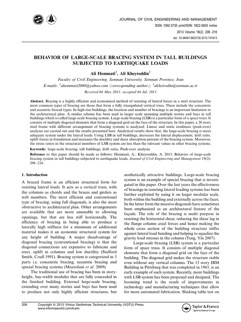 Behavior of Large-Scale Bracing System in Tall Buildings Subjected To ...