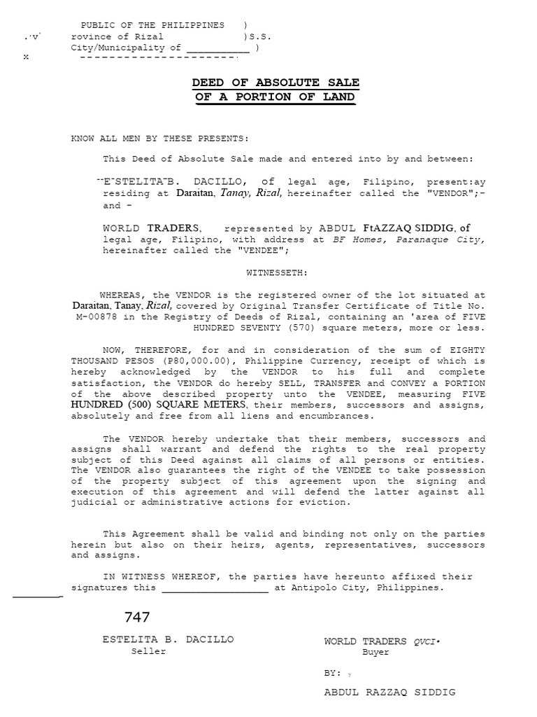 Deed of Sale | PDF | Deed | Property Law