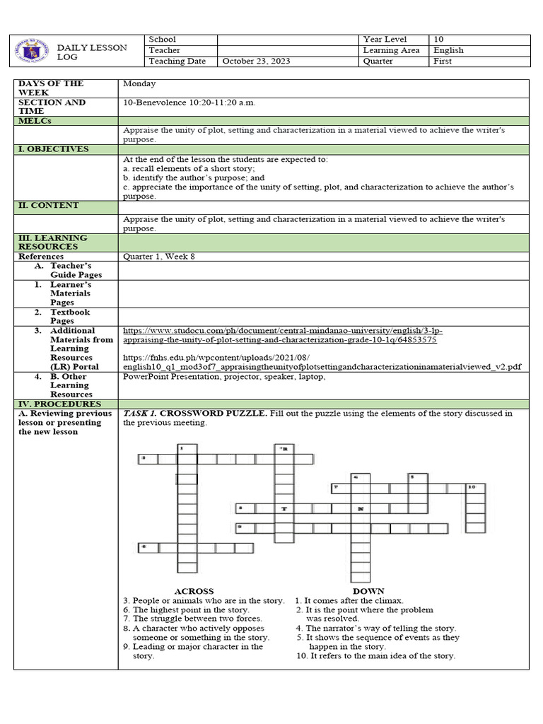 Unity of Plot, Setting, and Characterization LP | PDF | General Fiction