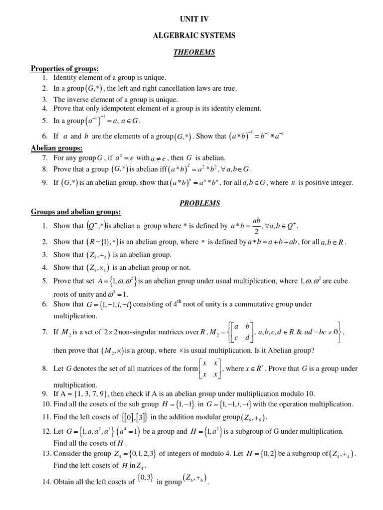 UNIT IV Theorems and Problems | PDF | Group (Mathematics) | Multiplication
