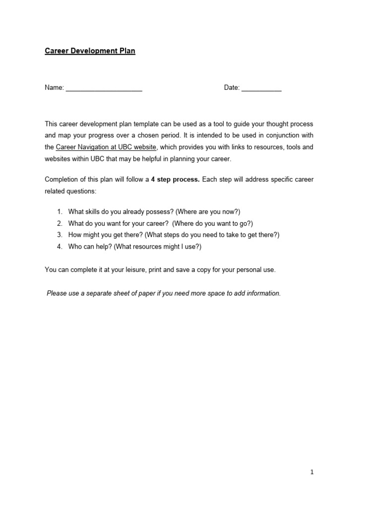 Career Development Plan Template | PDF | Goal | Goal Setting