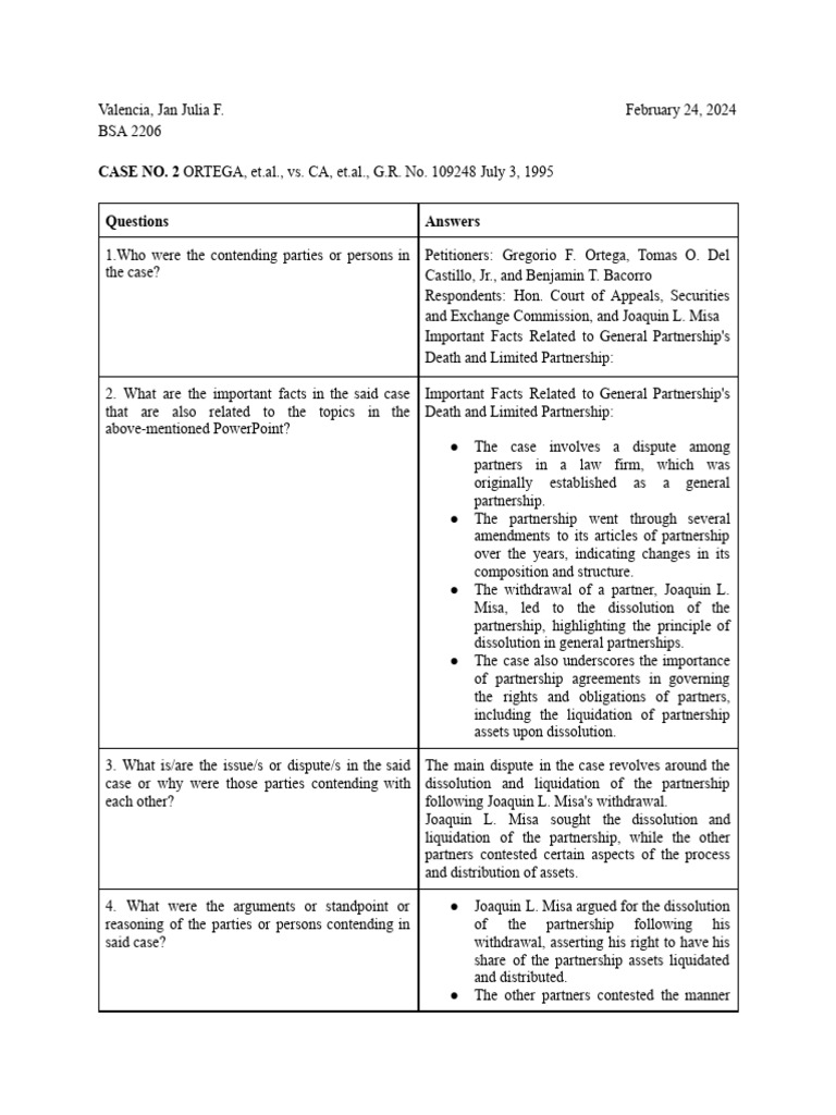 Case 2 | PDF | Partnership | General Partnership