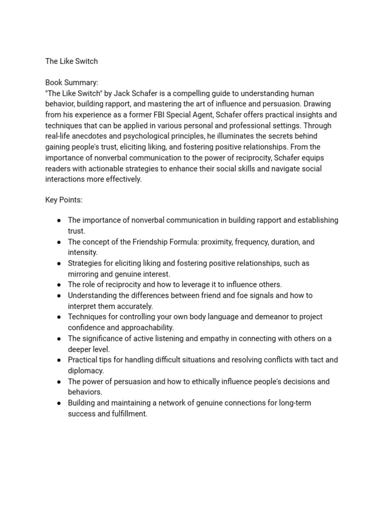 The Like Switch Book Summary | PDF