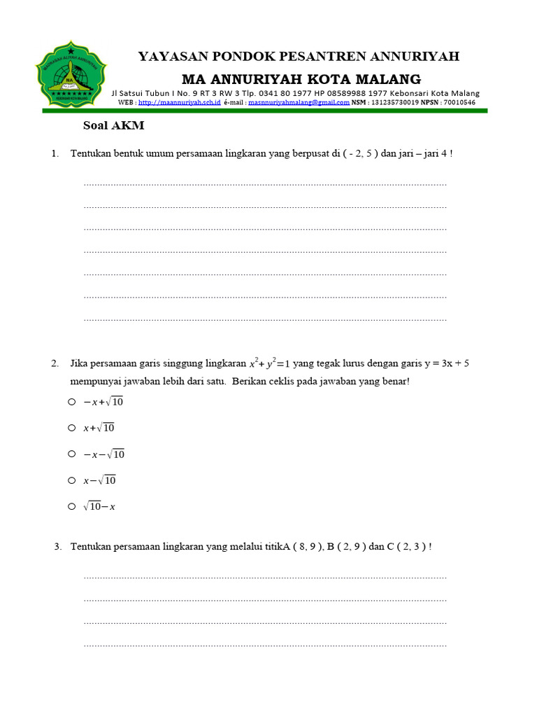 Soal Akm Mat Minat Kelas 11 2023 | PDF