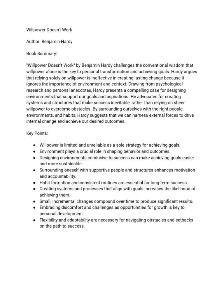 Willpower Doesn't Work Book Summary | PDF | Career & Growth | Business