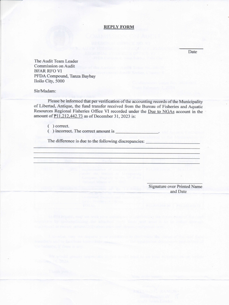 Confirmation Letter - BFAR (Libertad) | PDF