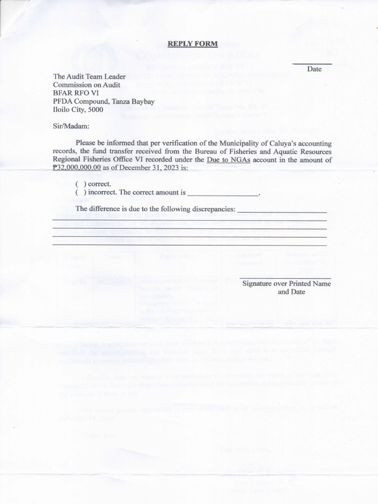 Confirmation Letter - BFAR (Caluya) | PDF