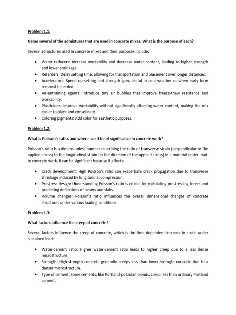 PRC Chapter 1 Problems | PDF | Concrete | Creep (Deformation)