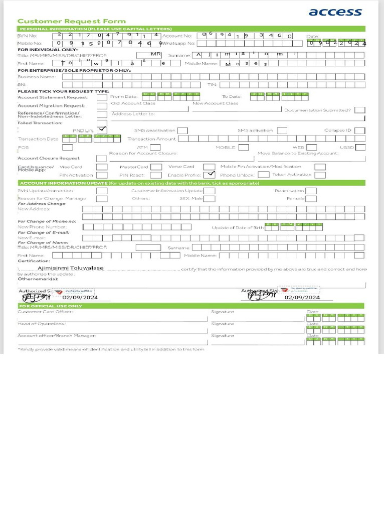 Access Bank Form | PDF
