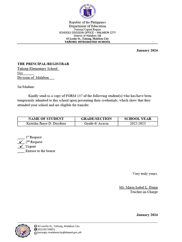 REQUEST-LETTER-FOR-FORM-137 (2) (Repaired) | Download Free PDF ...