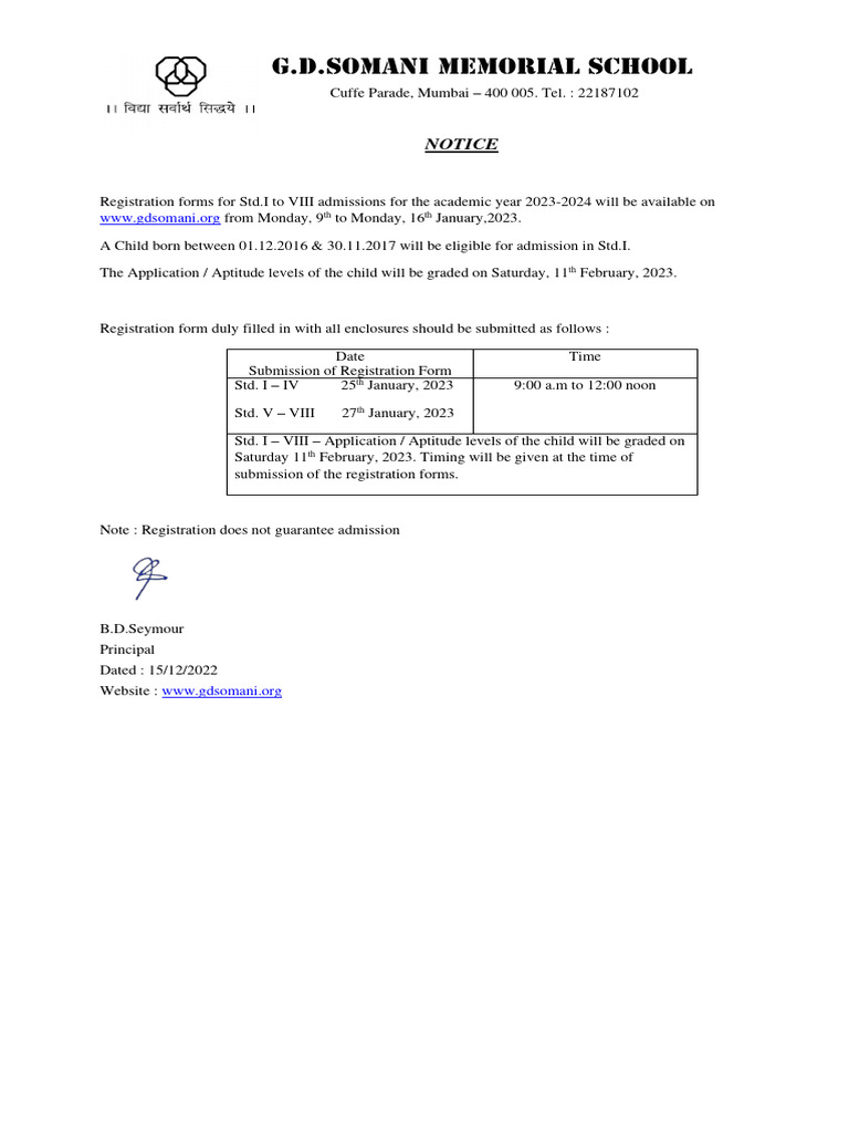 Admission Form 2023 24 ICSE | PDF