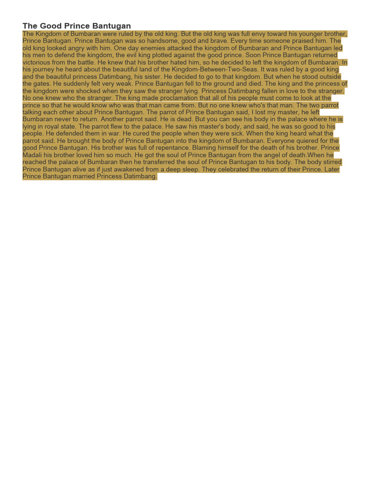 The Good Prince Bantugan | PDF