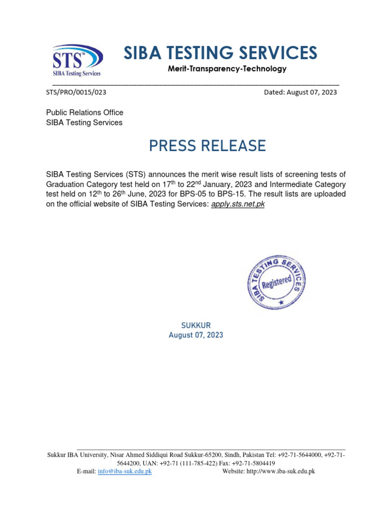 Siba Testing Services: Press Release | PDF