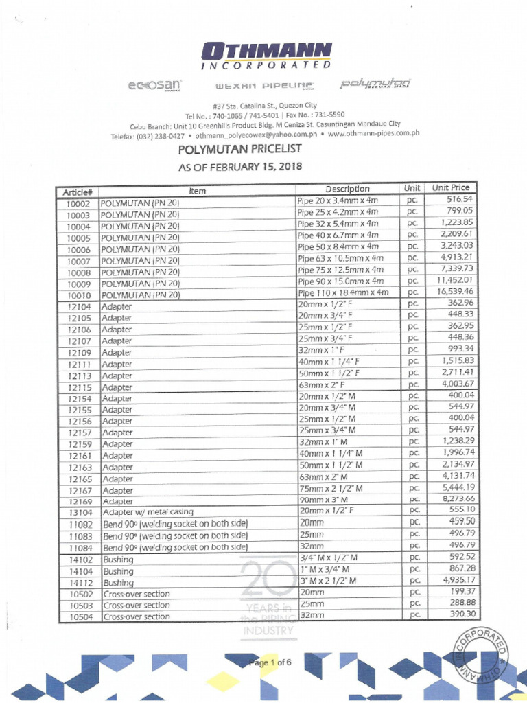Polymutan Manila Pricelist 021518 1 | PDF