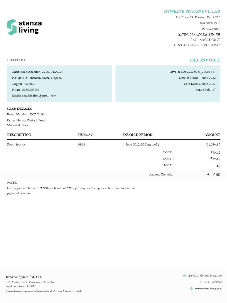 Stanza Living 3 Bills | PDF