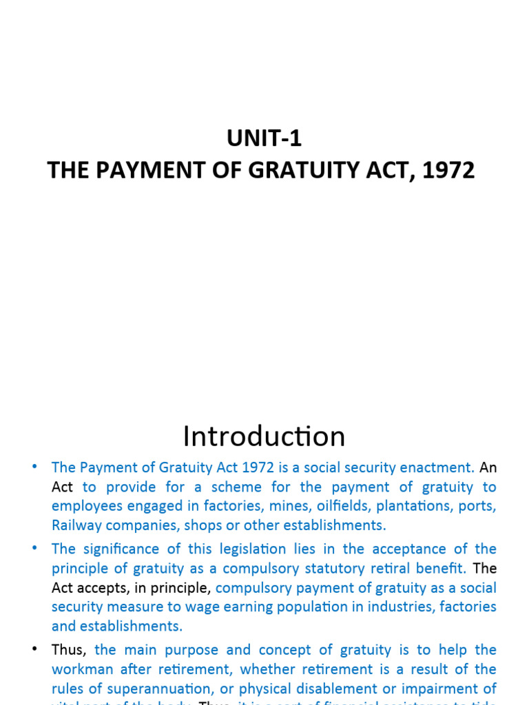 Payment of Gratuity Act 1972 Overview | PDF
