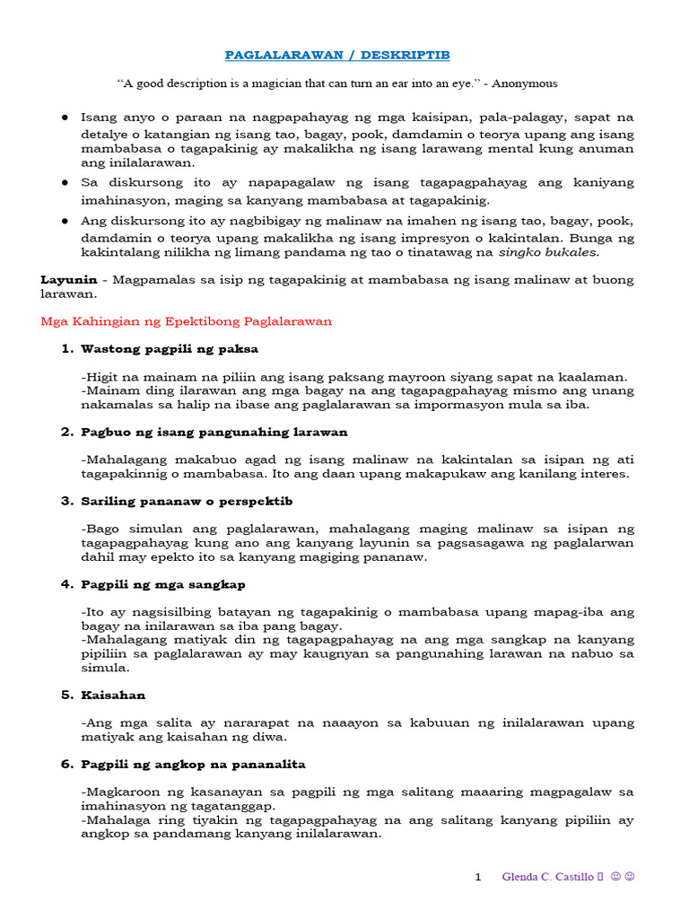 Paksa 1 Paglalarawan | PDF