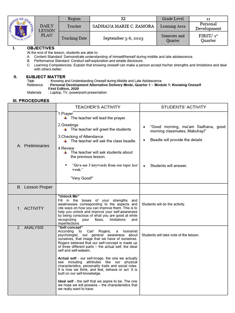 PERDEV qtr1 Week-2 | PDF | Self Concept | Mental Processes