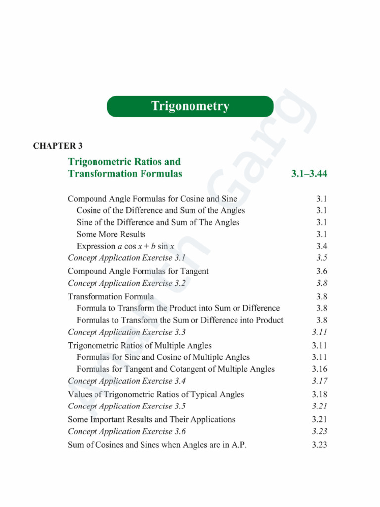Trigonometric Ratios and Transformation Formulas Chapter | PDF