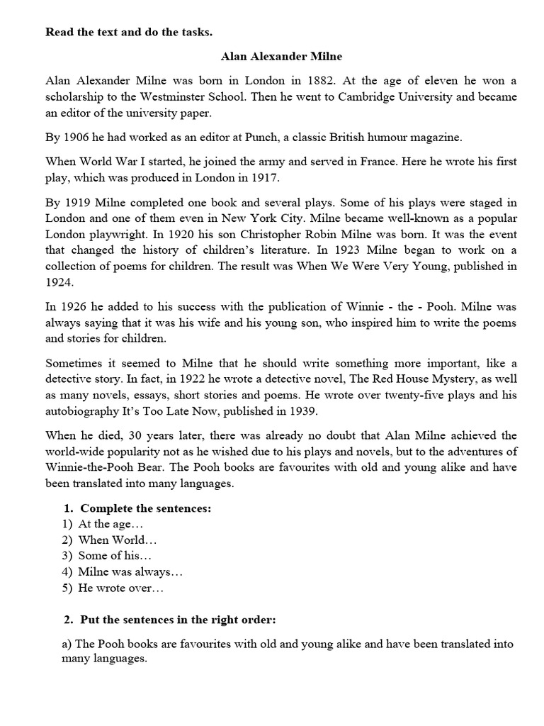 Alan Milne 8кл | PDF | Winnie The Pooh | Fictional Bears