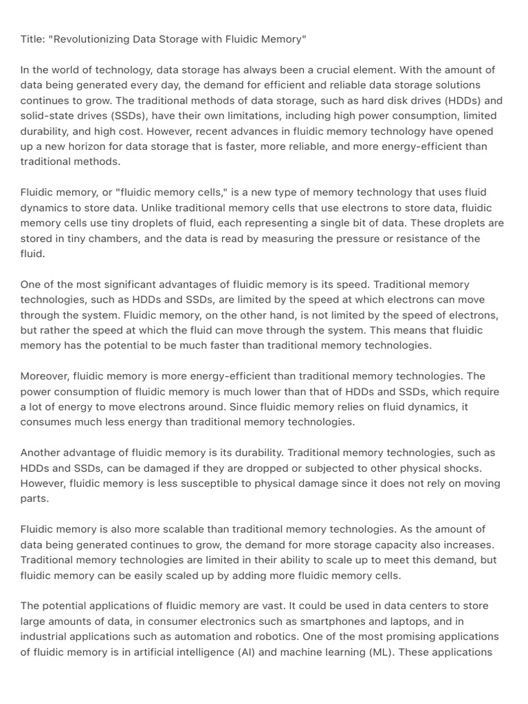 Revolutionizing Data Storage With Fluidic Memory | PDF | Computer Data ...