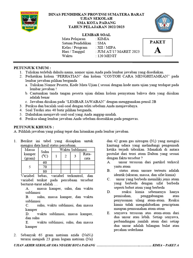 Soal Usek Paket A | PDF
