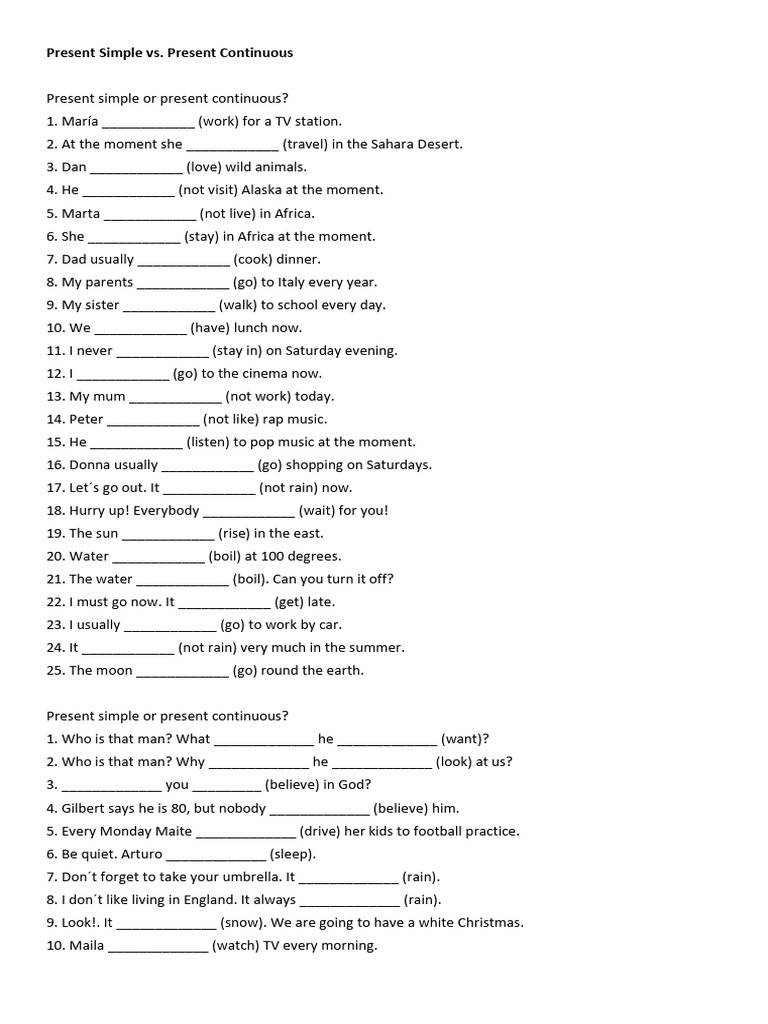 Past-Present Simple Vs Continuous | PDF