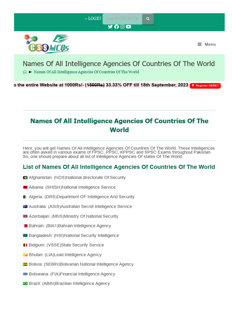 Cssmcqs Com Names of All Intelligence Agencies of Countries of The ...