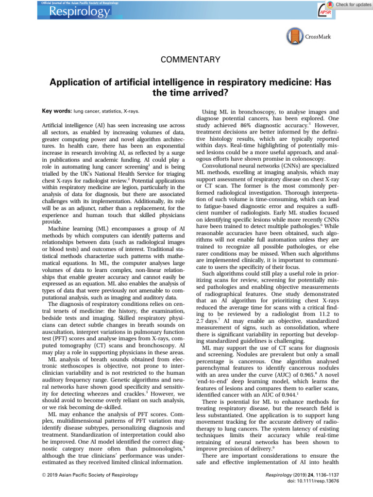 Respirology - 2019 - Lovejoy - Application of Artificial Intelligence ...