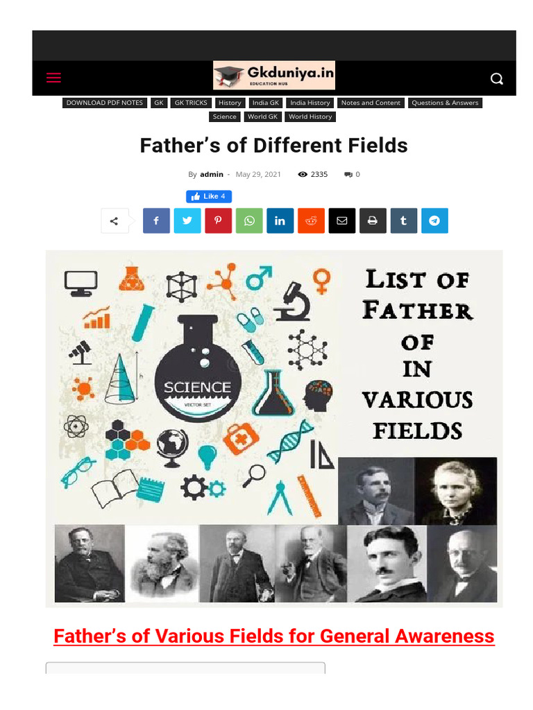 Fathers of Different Fields | PDF | Zoology | Science