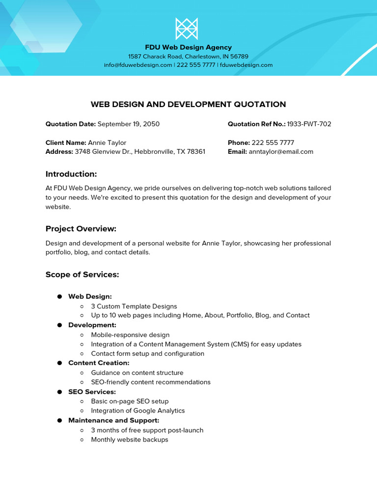 Website Quotation Template | PDF | Web Design | Websites