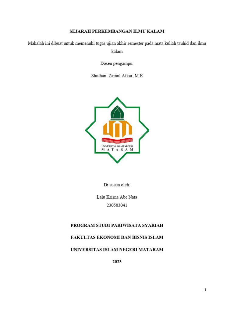 Sejarah Perkembangan Ilmu Kalam Abe | PDF