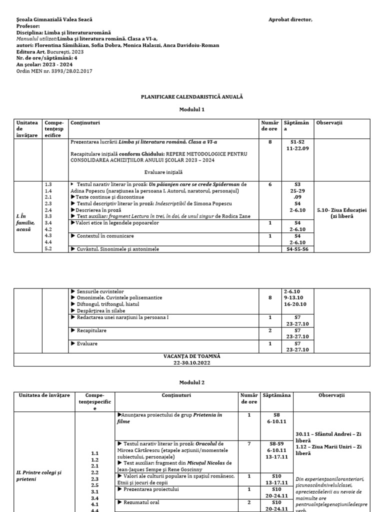 planificare_romana_art_6 | PDF