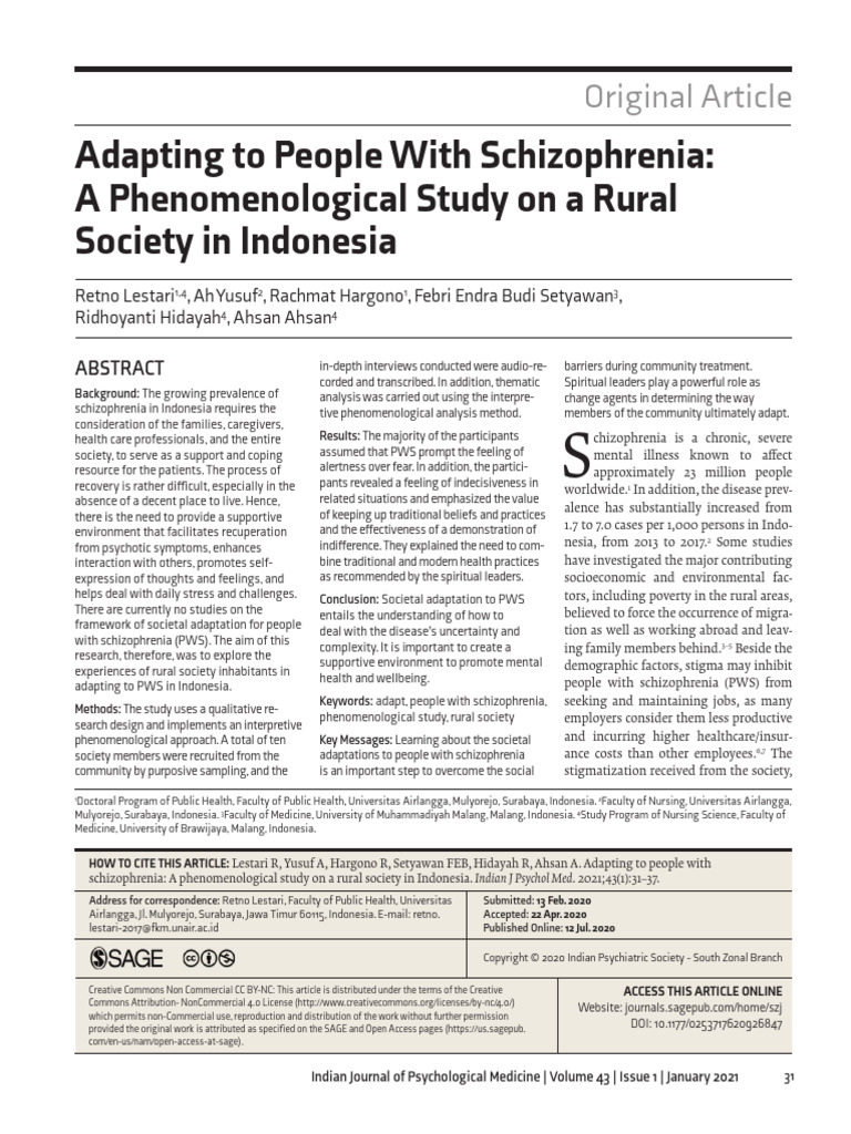Adapting To People With Schizophrenia A Phenological Study On A Rural ...