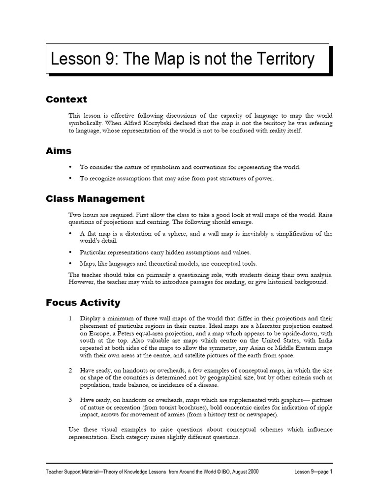 ToK - Lesson 09 - The Map Is Not The Territory | PDF