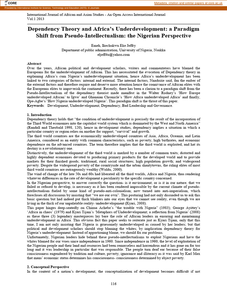 Dependency Theory and Africa's Underdevelopment: A Paradigm Shift From Pseudo-Intellectualism ...